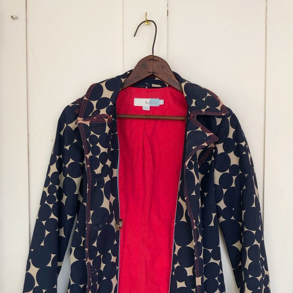 Boden Navy Polk Dot Double Breasted Trench Coat, S - Gem